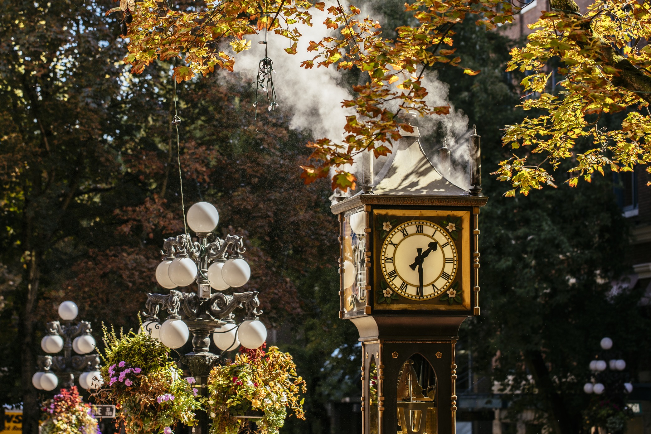 Close up of the steam and the clock of Gastown's steam powered clock ...